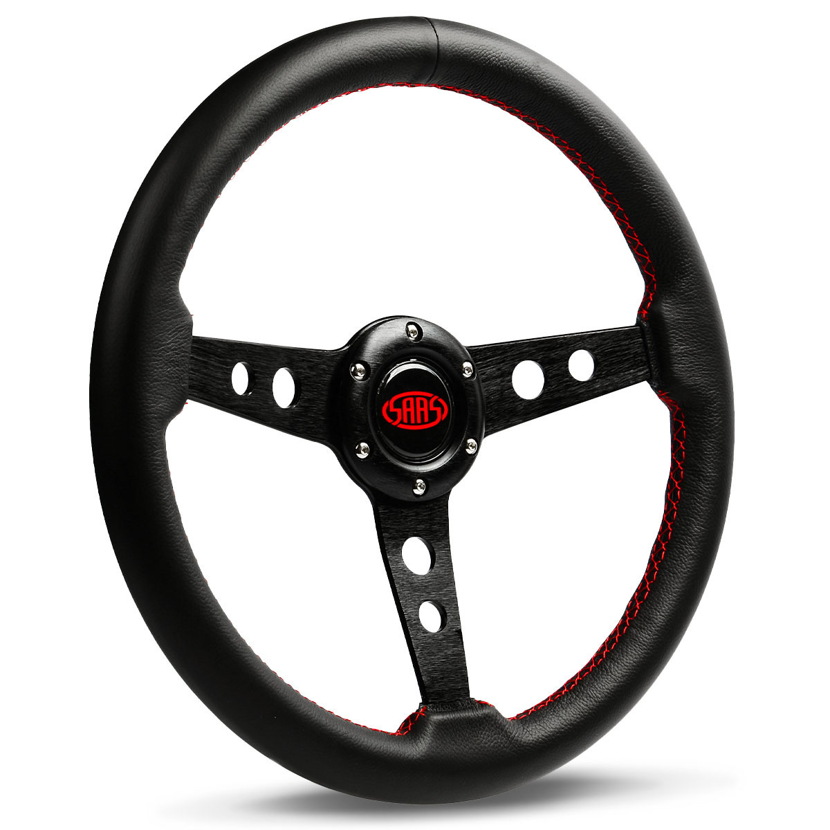 SAAS Retro Leather Black Steer Ing Wheel SAAS-SW616OS-L - SAAS